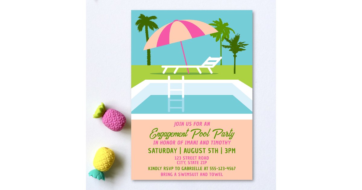 Engagement Pool Party Tropical Swimming Pool Invitation | Zazzle
