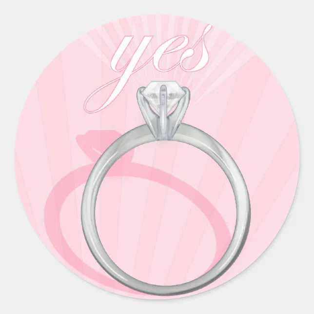 Engagement Ring "Yes" - pink Classic Round Sticker | Zazzle