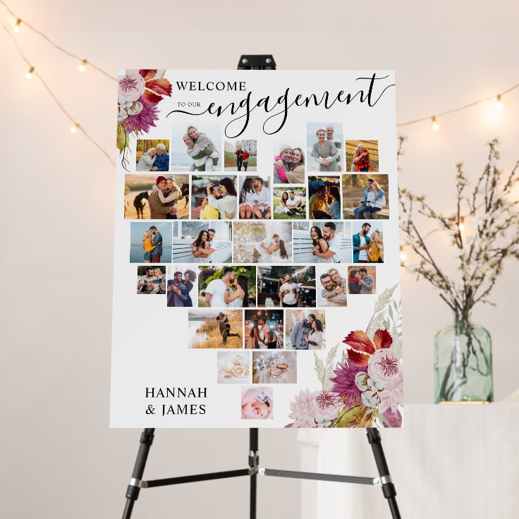 Engagement Script Heart Photo Collage Welcome Foam Board | Zazzle