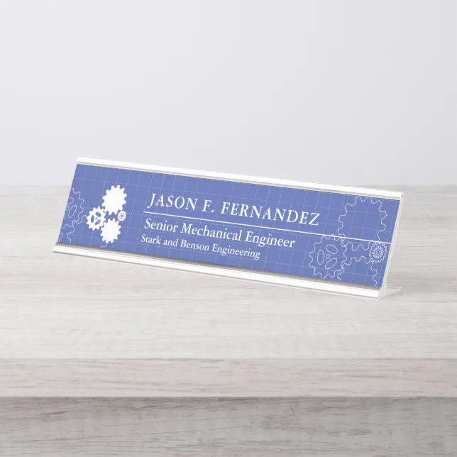 Engineer Blueprint Style Custom Desk Name Plate | Zazzle
