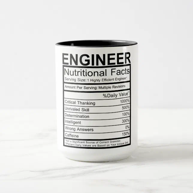 Engineer Nutritional Facts Mug Zazzle