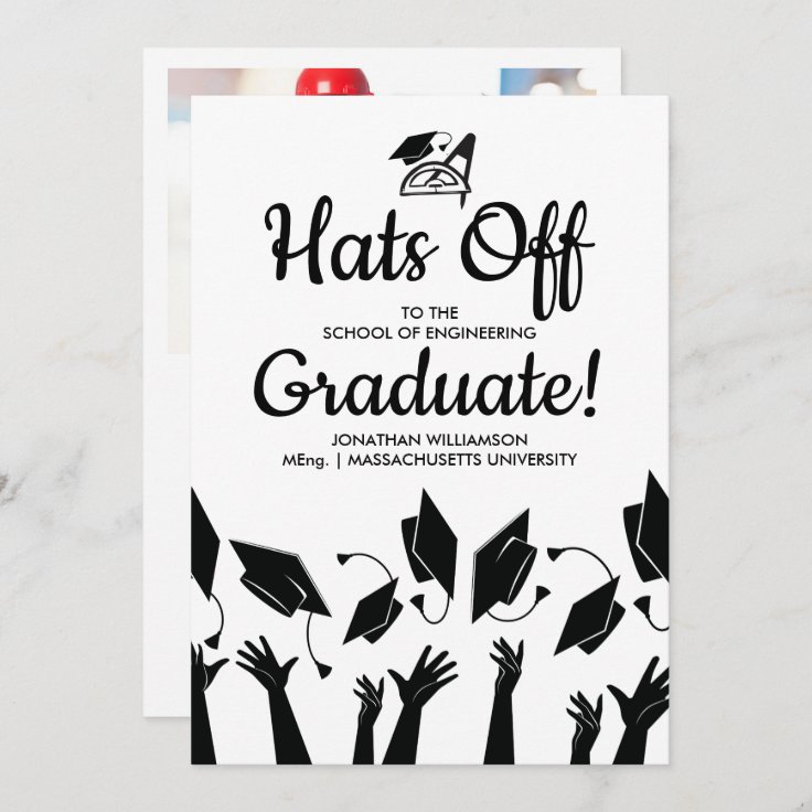 Engineering Grad Photo Hats Off Graduation Party Invitation | Zazzle