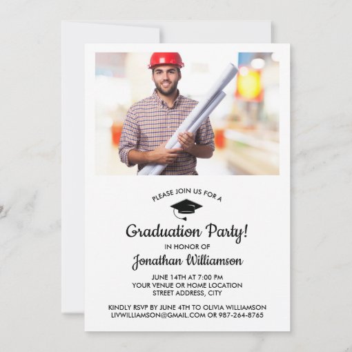 Engineering Grad Photo Hats Off Graduation Party Invitation | Zazzle