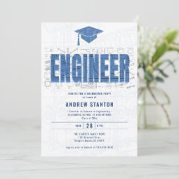 Engineering Graduation Engineer Cap White Party Invitation | Zazzle