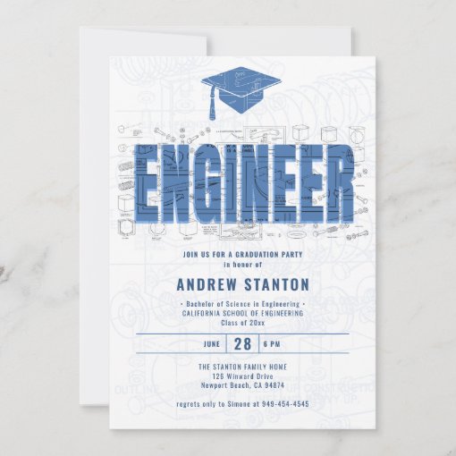 Engineering Graduation Engineer Cap White Party Invitation | Zazzle