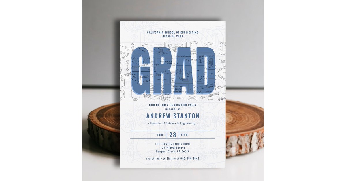 Engineering Graduation Engineer Grad Modern Draft Invitation | Zazzle