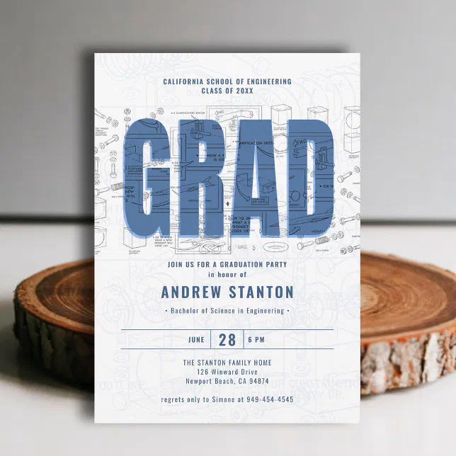 Engineering Graduation Engineer Grad Modern Draft Invitation | Zazzle