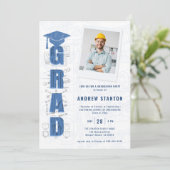 Engineering Graduation Engineer Photo Blue White Invitation | Zazzle