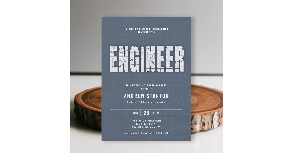Engineering Graduation Engineer Steel White Party Invitation | Zazzle