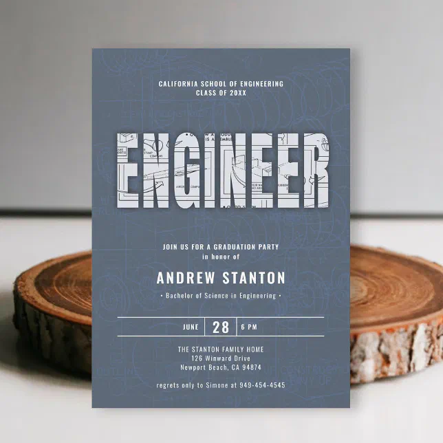 Engineering Graduation Engineer Steel White Party Invitation | Zazzle