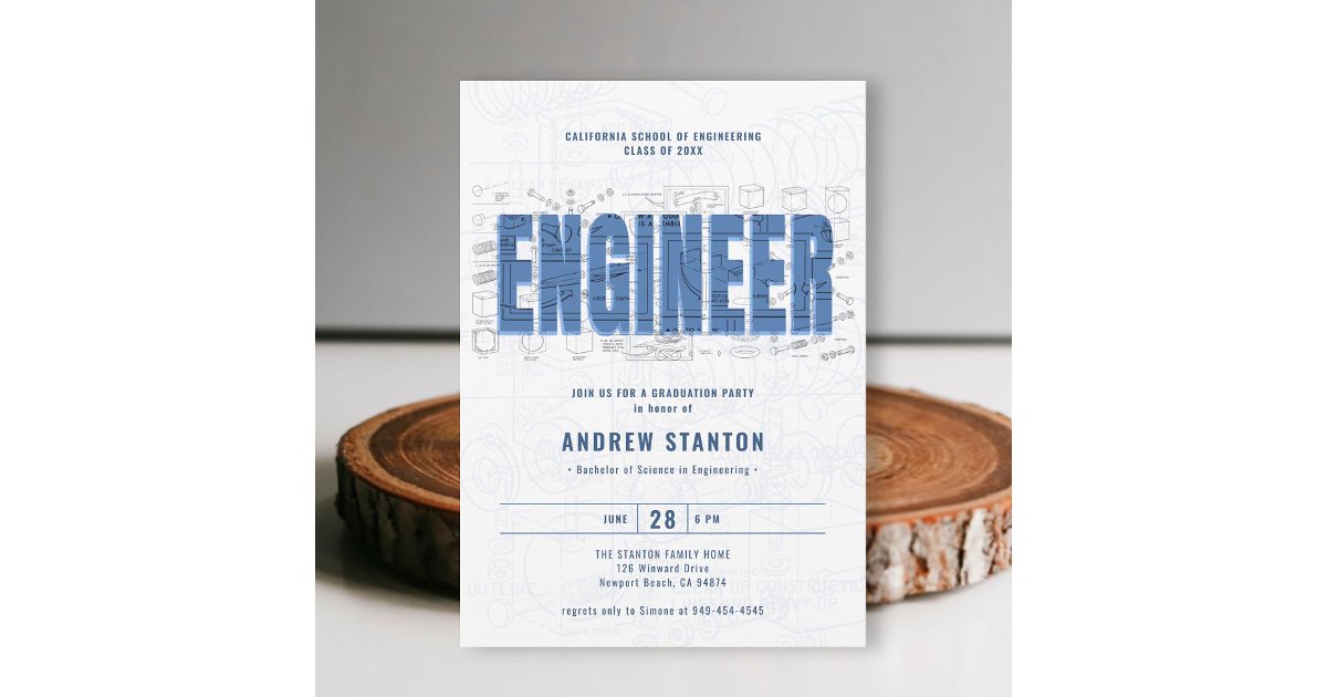 Engineering Graduation Engineer White Draft Party Invitation | Zazzle