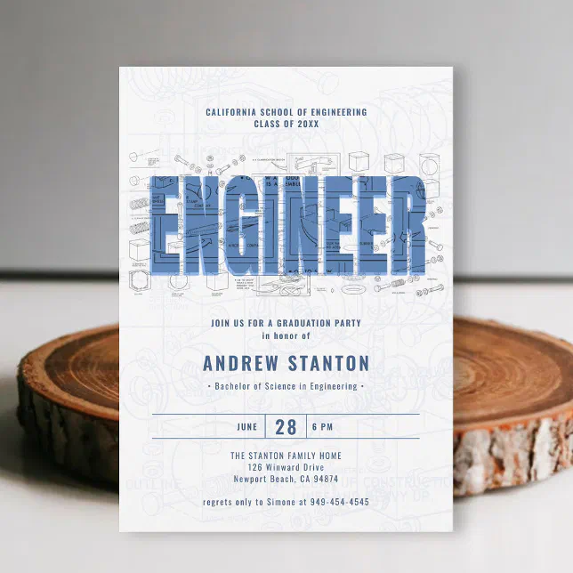 Engineering Graduation Engineer White Draft Party Invitation | Zazzle