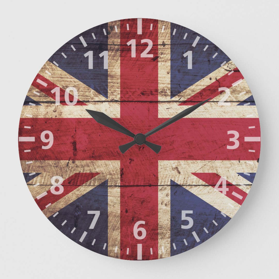 England Flag on Old Wood Grain Large Clock | Zazzle