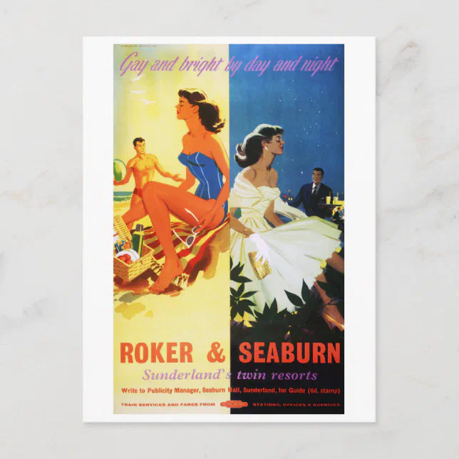 England Roker and Seaburn Restored Vintage Poster Postcard | Zazzle