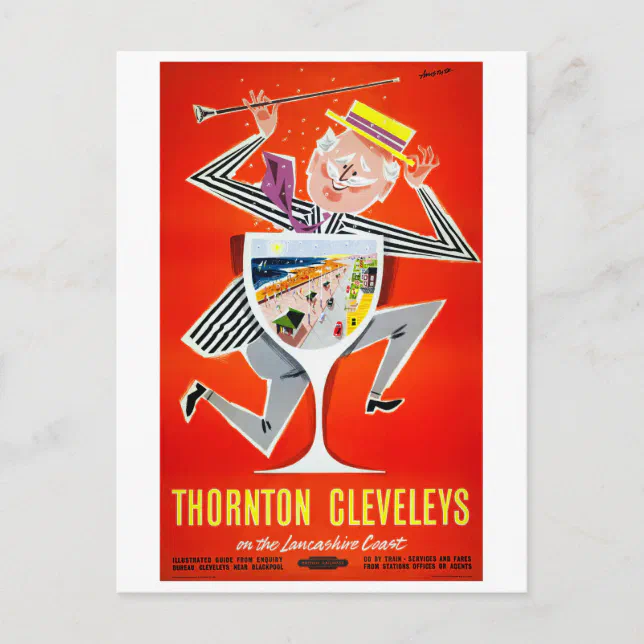 England Thornton Cleveleys Restored Vintage Poster Postcard | Zazzle