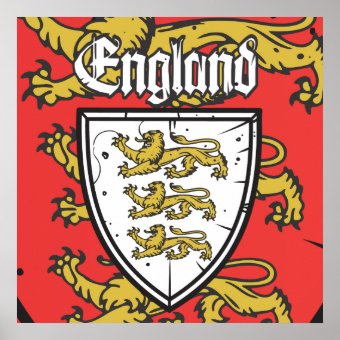 England Three Lions Shield Poster | Zazzle