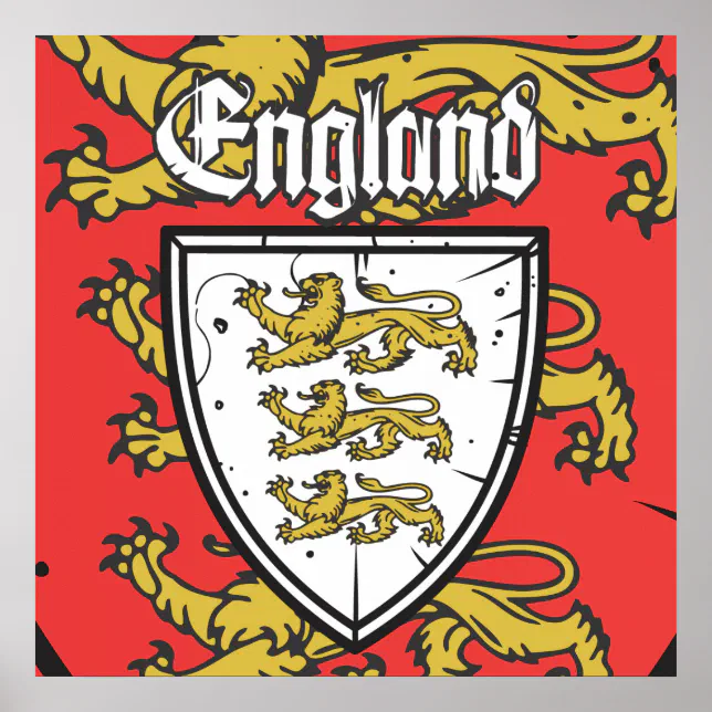 England Three Lions Shield Poster | Zazzle