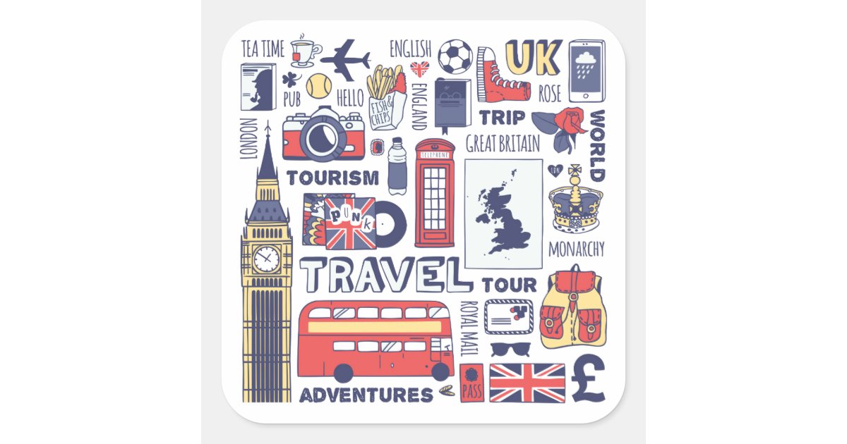 England Travel Doodles Square Sticker | Zazzle