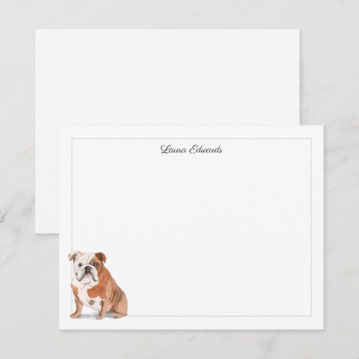 English Bulldog Gray Border Personalized Note Card | Zazzle