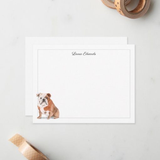 English Bulldog Gray Border Personalized Note Card | Zazzle
