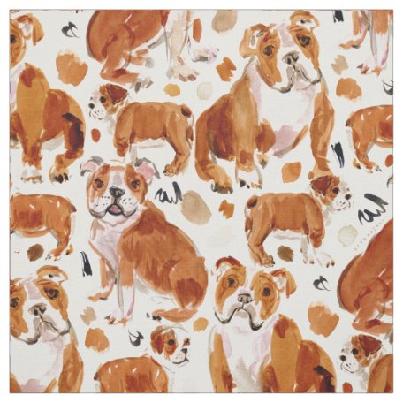 English Bulldog Silhouettes Pattern Grey and White Fabric | Zazzle