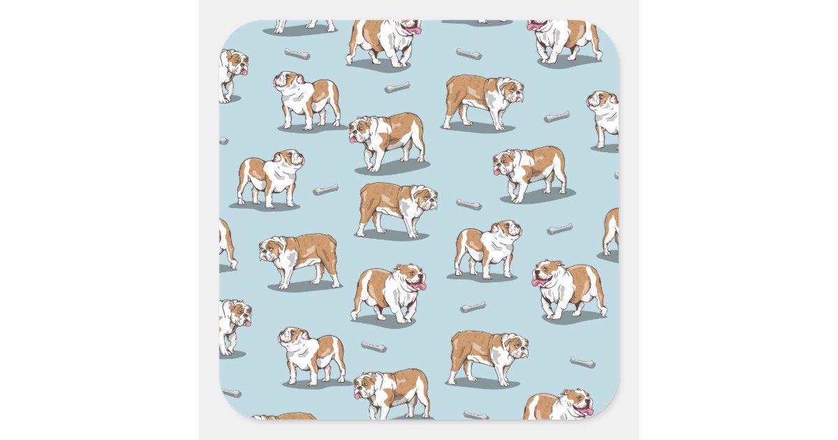English bulldog pattern square sticker | Zazzle