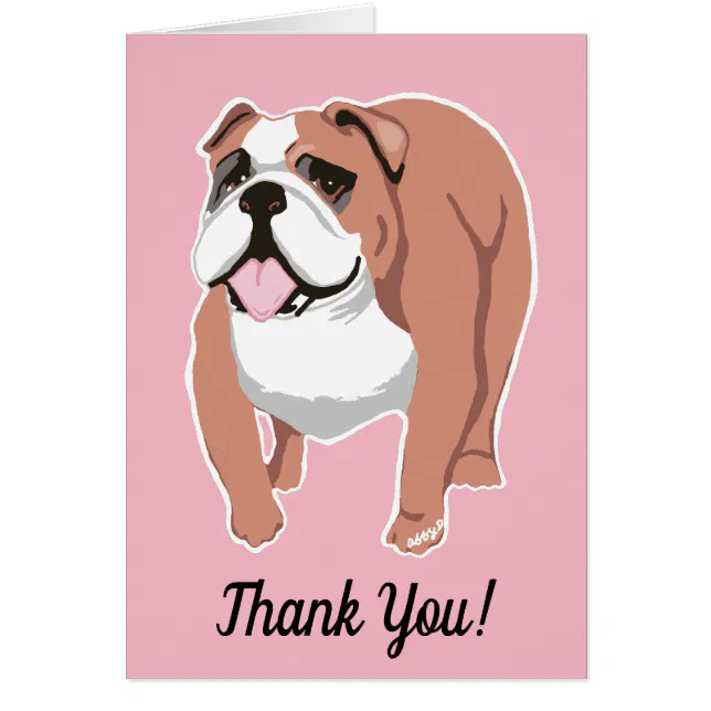 English Bulldog Pink Thank You Greeting Card | Zazzle