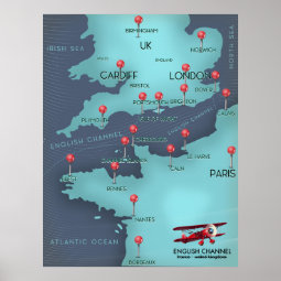 English Channel Nautical Map Poster | Zazzle