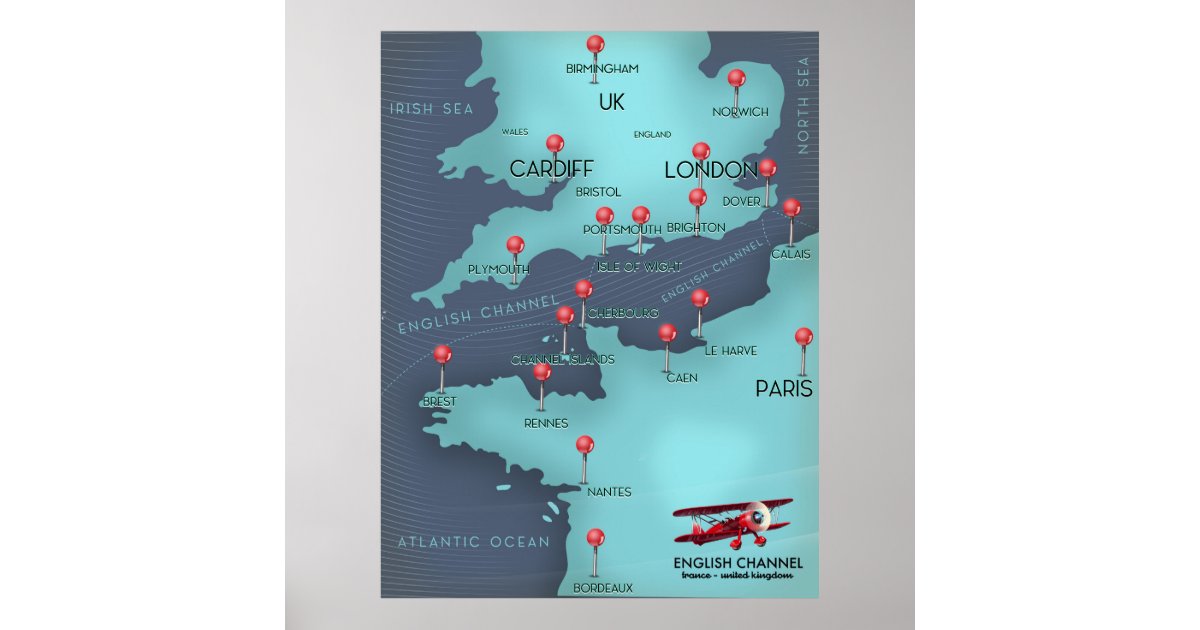 English Channel Nautical Map Poster | Zazzle