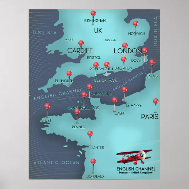English Channel Nautical Map Poster | Zazzle