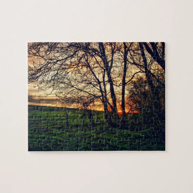 English Countryside Sunset HDR art Jigsaw Puzzle | Zazzle
