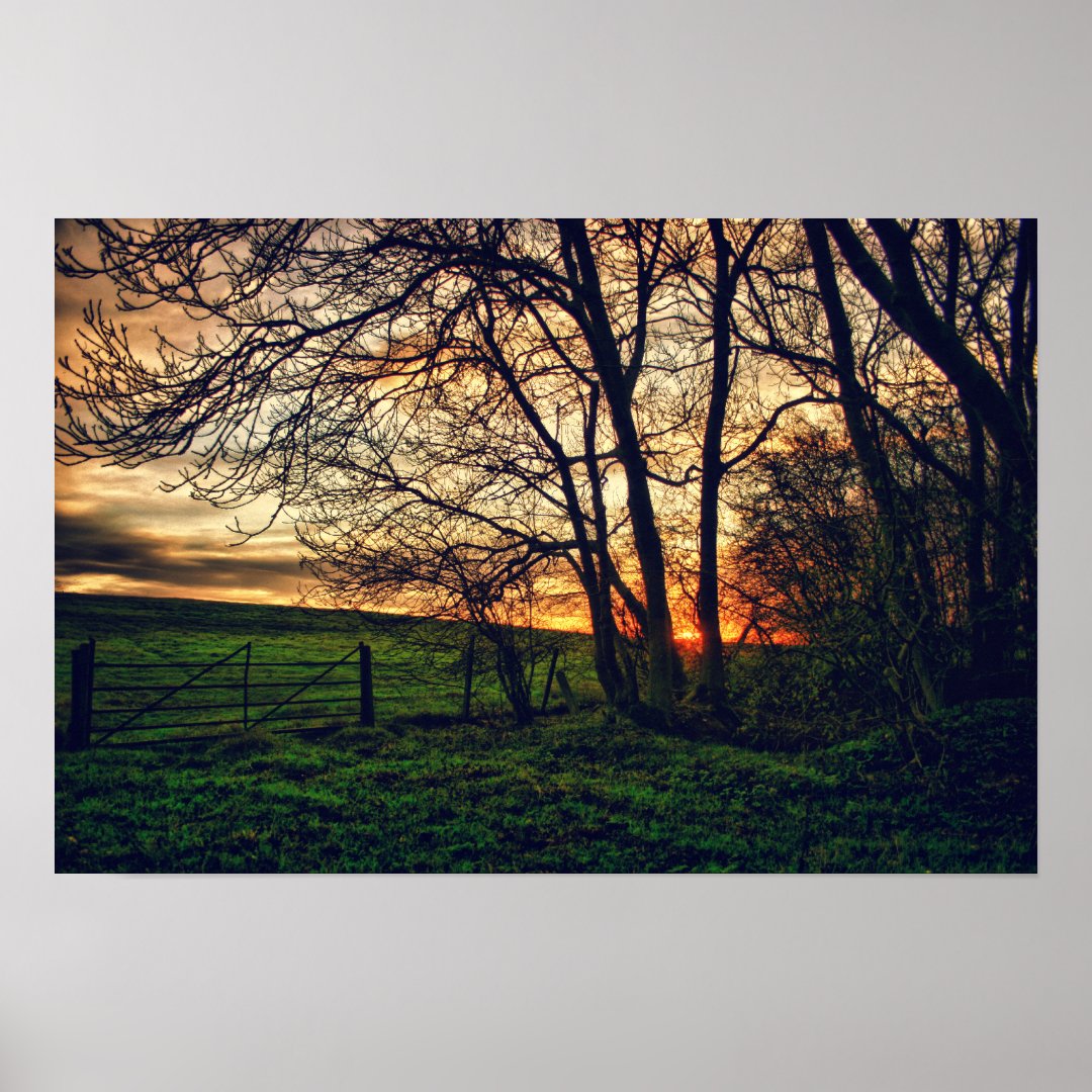 English Countryside Sunset HDR art poster print | Zazzle