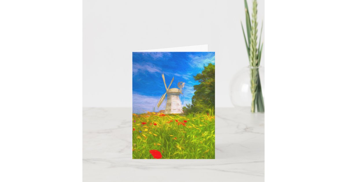 English Countryside Windmill Art Card | Zazzle