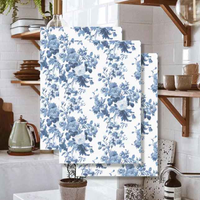 English Floral Vintage Blue and White LG Decoupage Tissue Paper | Zazzle