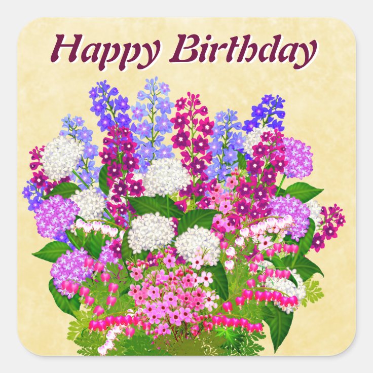 English Garden Flowers Happy Birthday Sticker | Zazzle