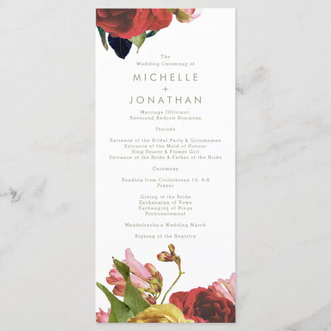 English Garden Vintage Roses Wedding Program | Zazzle