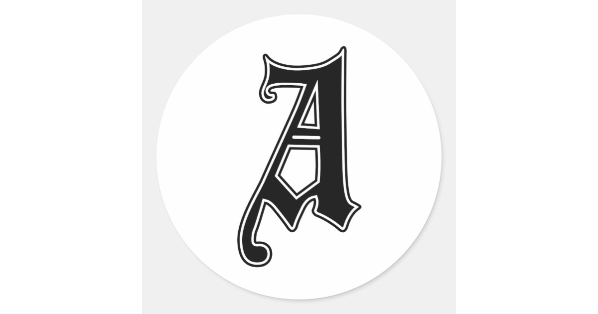 English Gothic Monogram letter A Classic Round Sticker | Zazzle