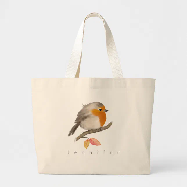 English Robin Bird Large Tote Bag | Zazzle