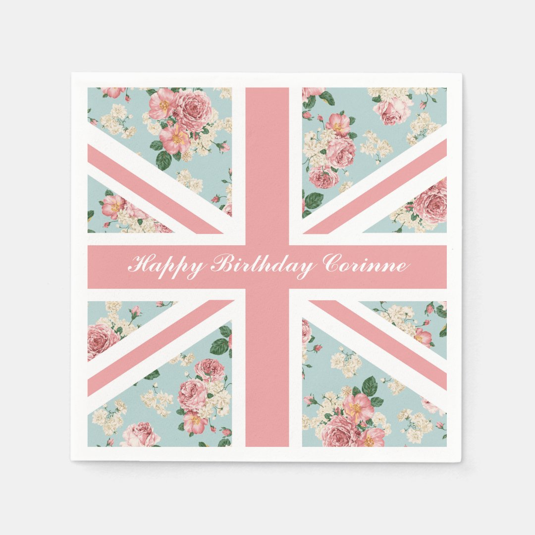 English Roses Union Jack Flag Napkins | Zazzle