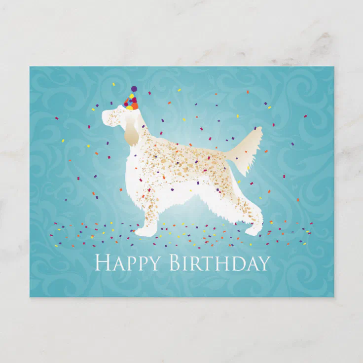 English Setter Happy Birthday Design Postcard | Zazzle