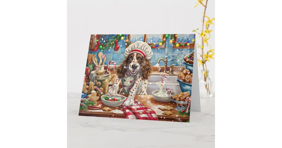 English Setter Holiday Baking: Festive Christmas Card | Zazzle