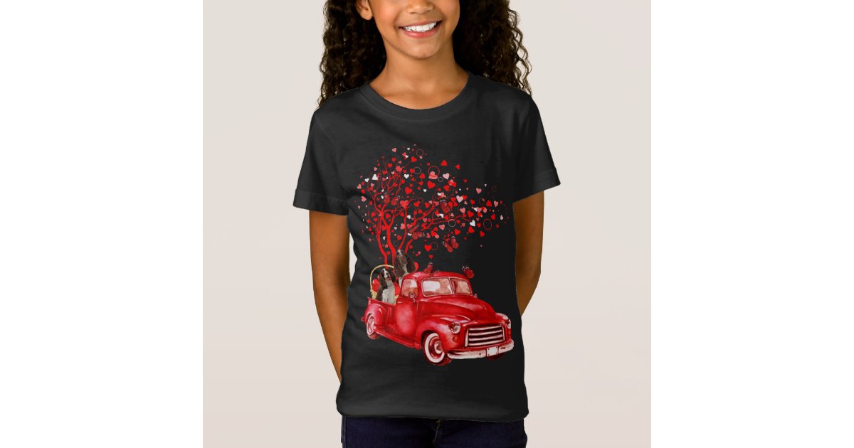 English Springer Spaniel Riding Truck Valentine Bu T-Shirt | Zazzle