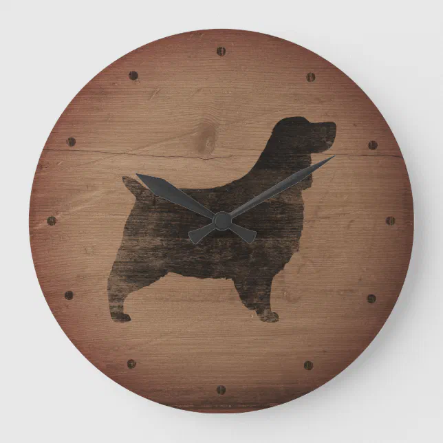 English Springer Spaniel Silhouette Rustic Style Large Clock | Zazzle
