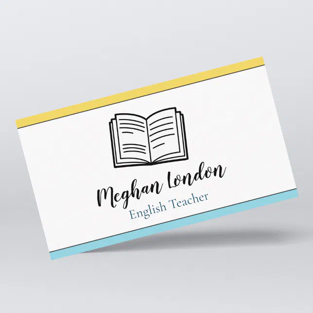 English Teacher Blue & Yellow Instructor Educator Business Card | Zazzle