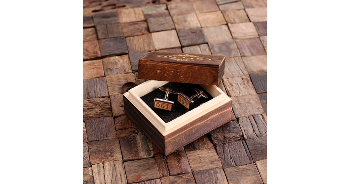 Engraved Box and Silver & Wooden Cufflinks | Zazzle