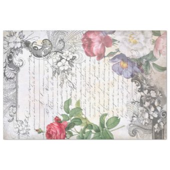 Engraved Floral French Script Ephemera Decoupage Tissue Paper | Zazzle