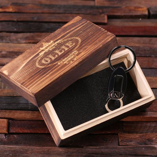 Engraved Gift Box with Leather & Steel Keychain | Zazzle