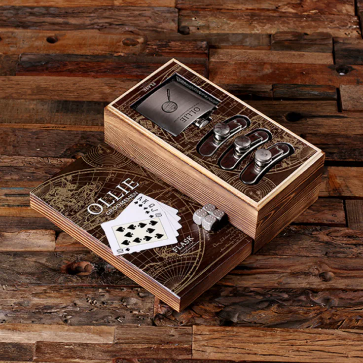 Engraved Gift Set w/ Playing Cards & Dice & Flasks | Zazzle