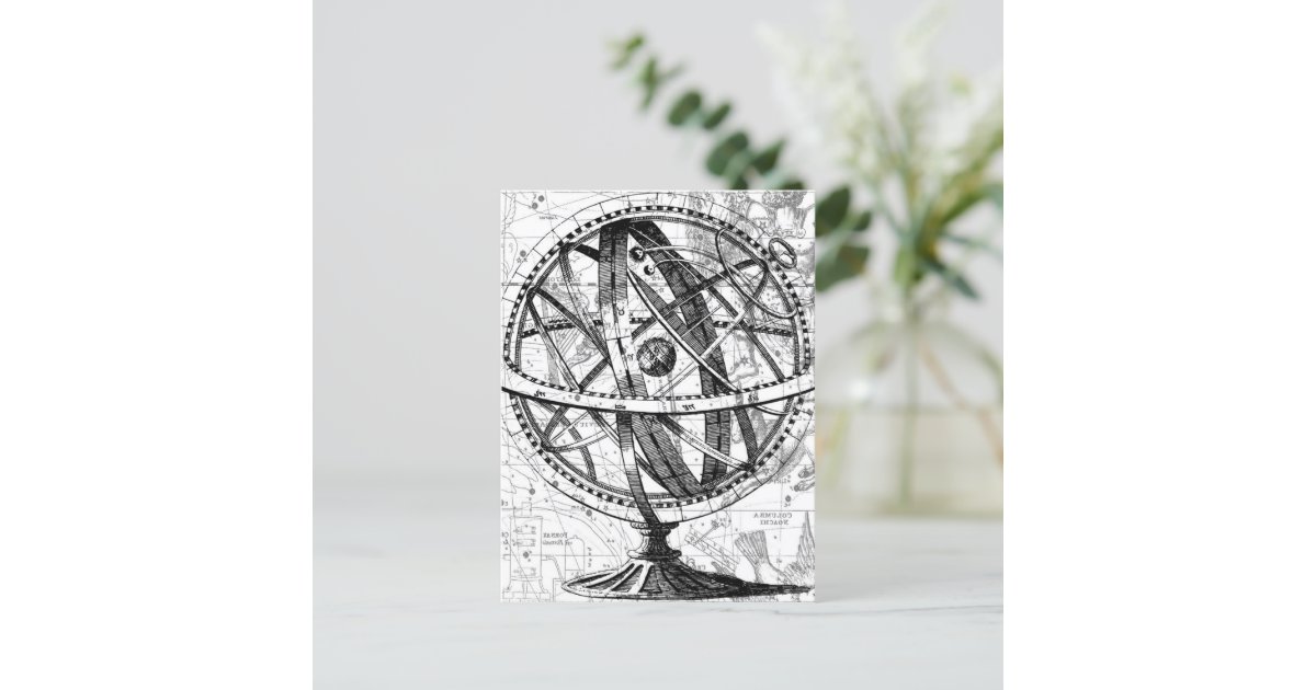 Engraved globe earth vintage intricate retro map postcard | Zazzle