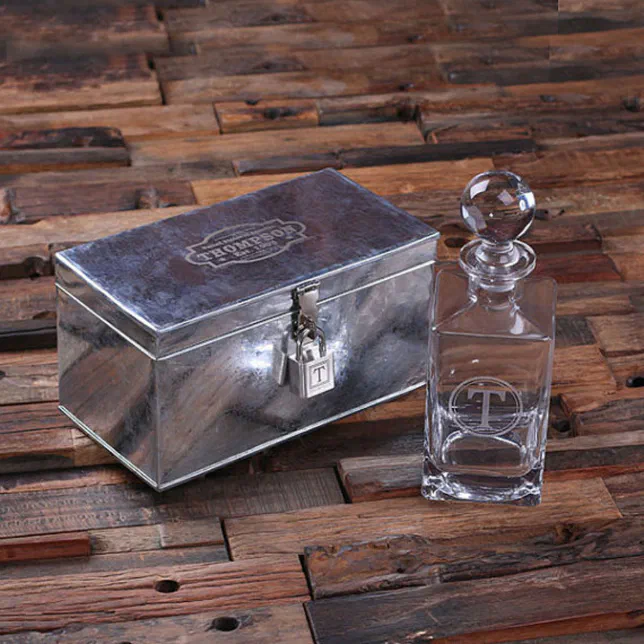 Engraved Lock Steel Box and Whiskey Decanter | Zazzle